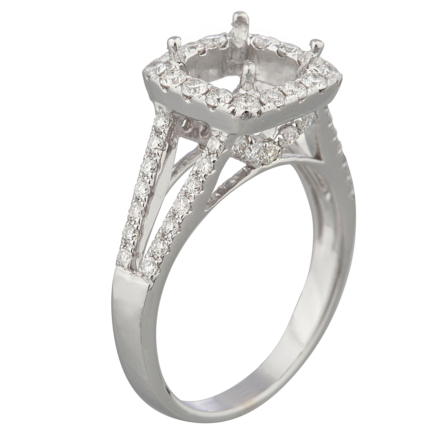 Split Shank Halo Style Diamond Engagement Ring In 14kt White Gold